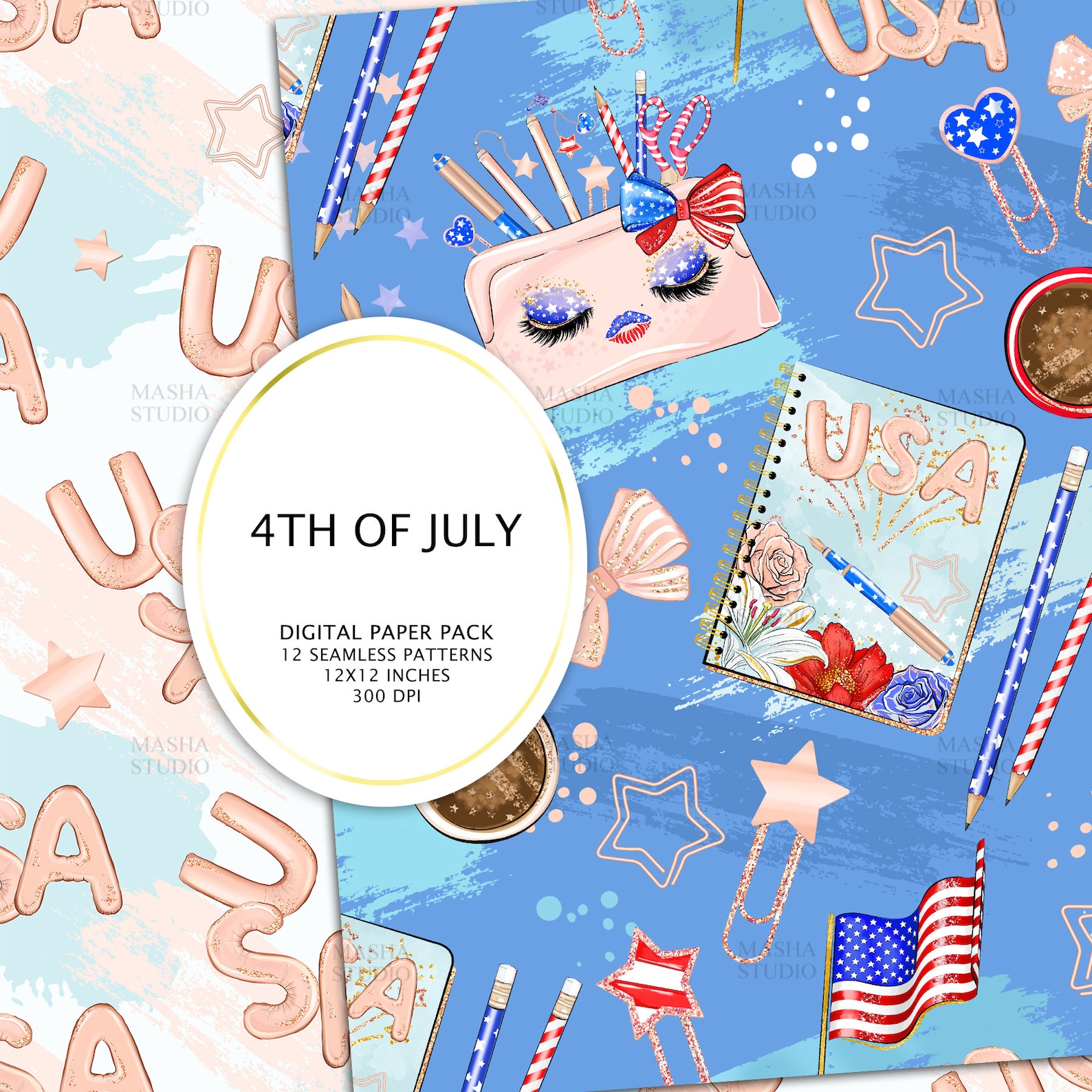 4th of July Digital Paper Pack, Independence Day Digital Papers, 4th of ...