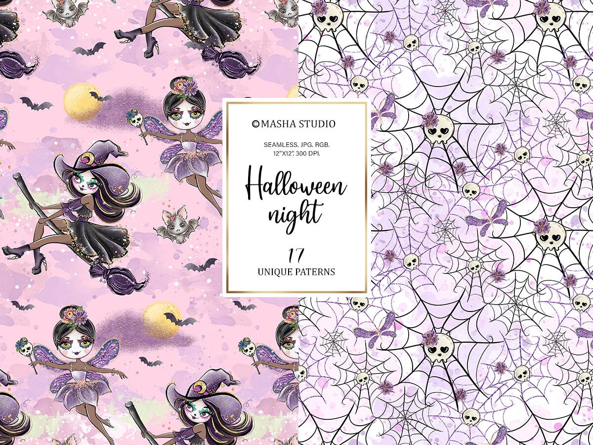 Cute Halloween Digital Papers, Seamless Halloween Patterns, Fabric ...