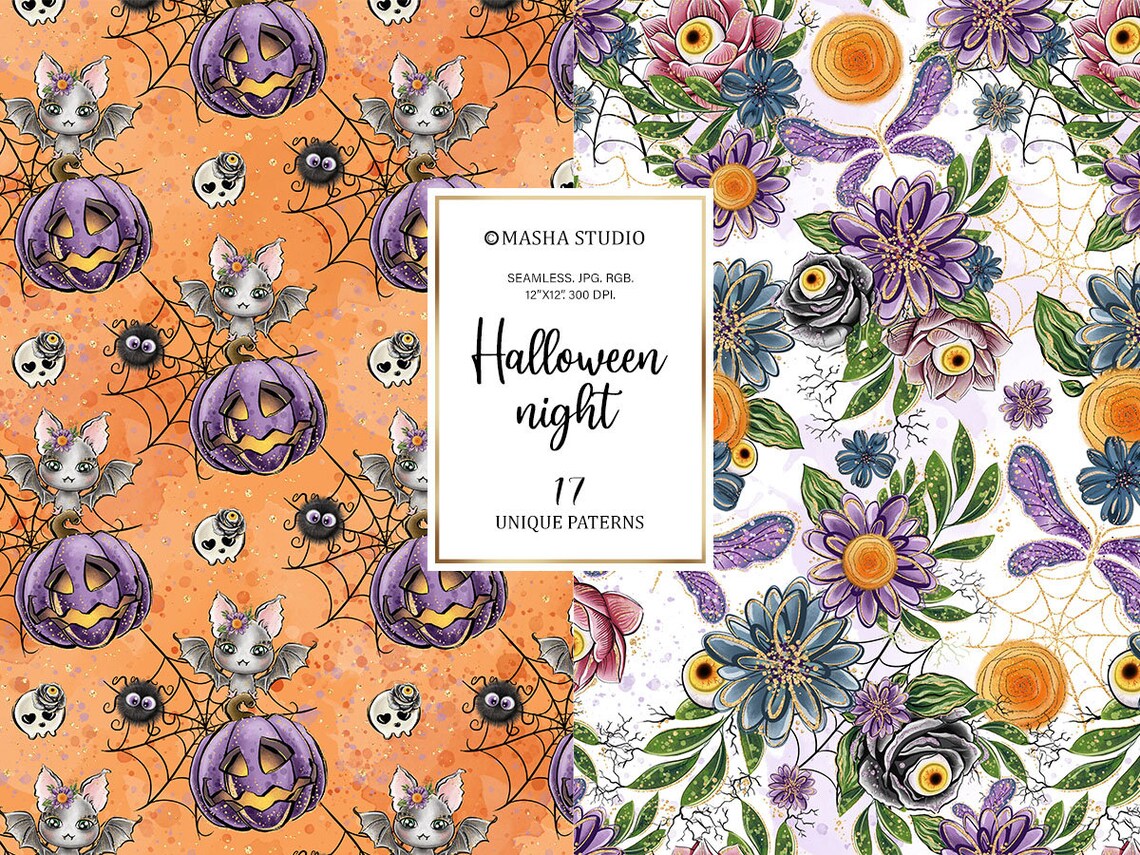 Cute Halloween Digital Papers, Seamless Halloween Patterns, Fabric ...