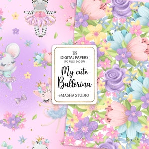 Ballerina Animals Digital Papers, Ballerina Cat Pattern, Ballerina ...