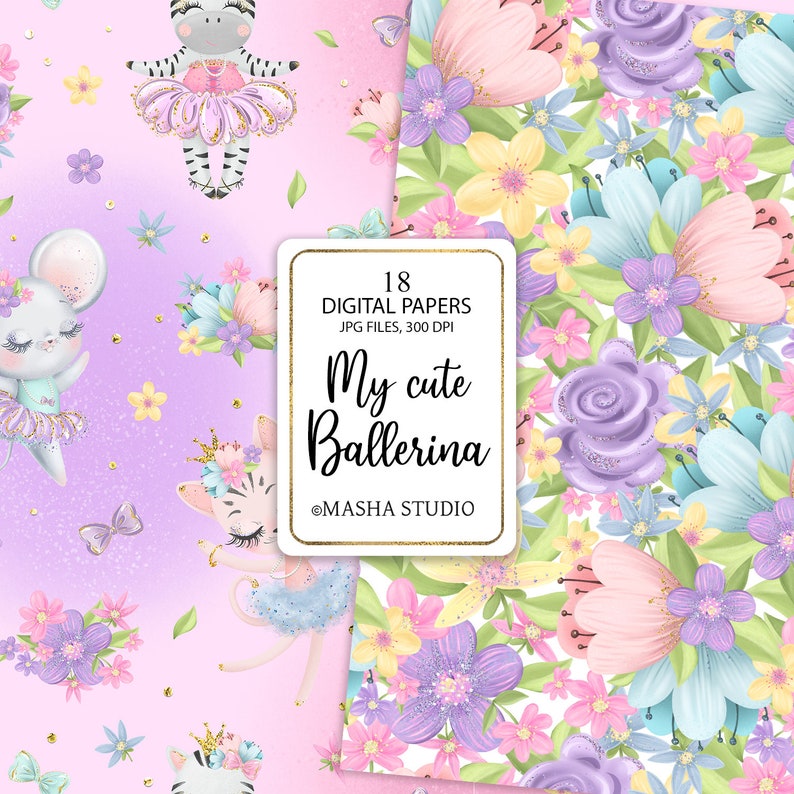 Ballerina Animals Digital Papers, Ballerina Cat Pattern, Ballerina ...