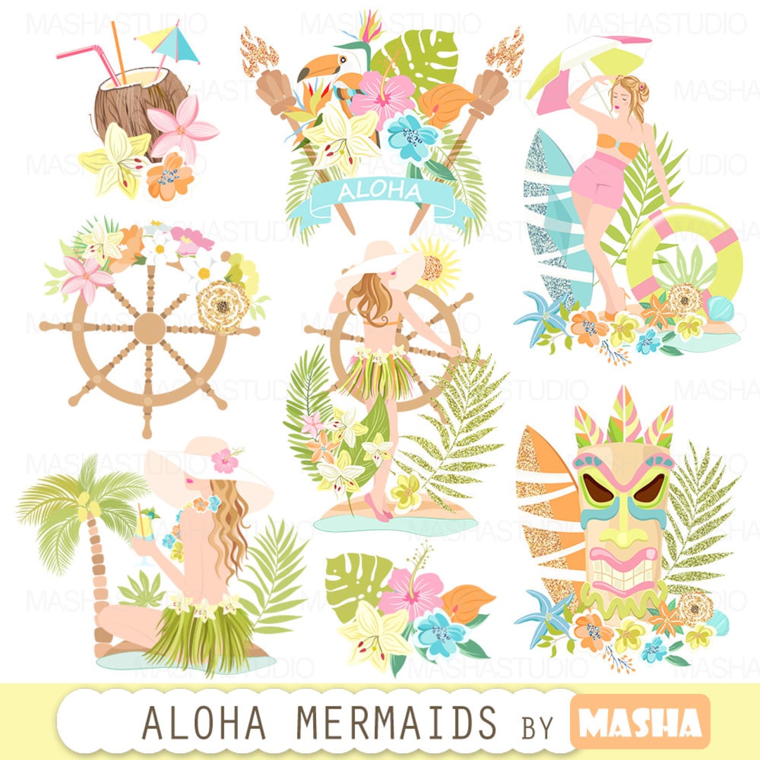 Summer Clipart: aloha HAWAII Clipart With Hawaii - Etsy