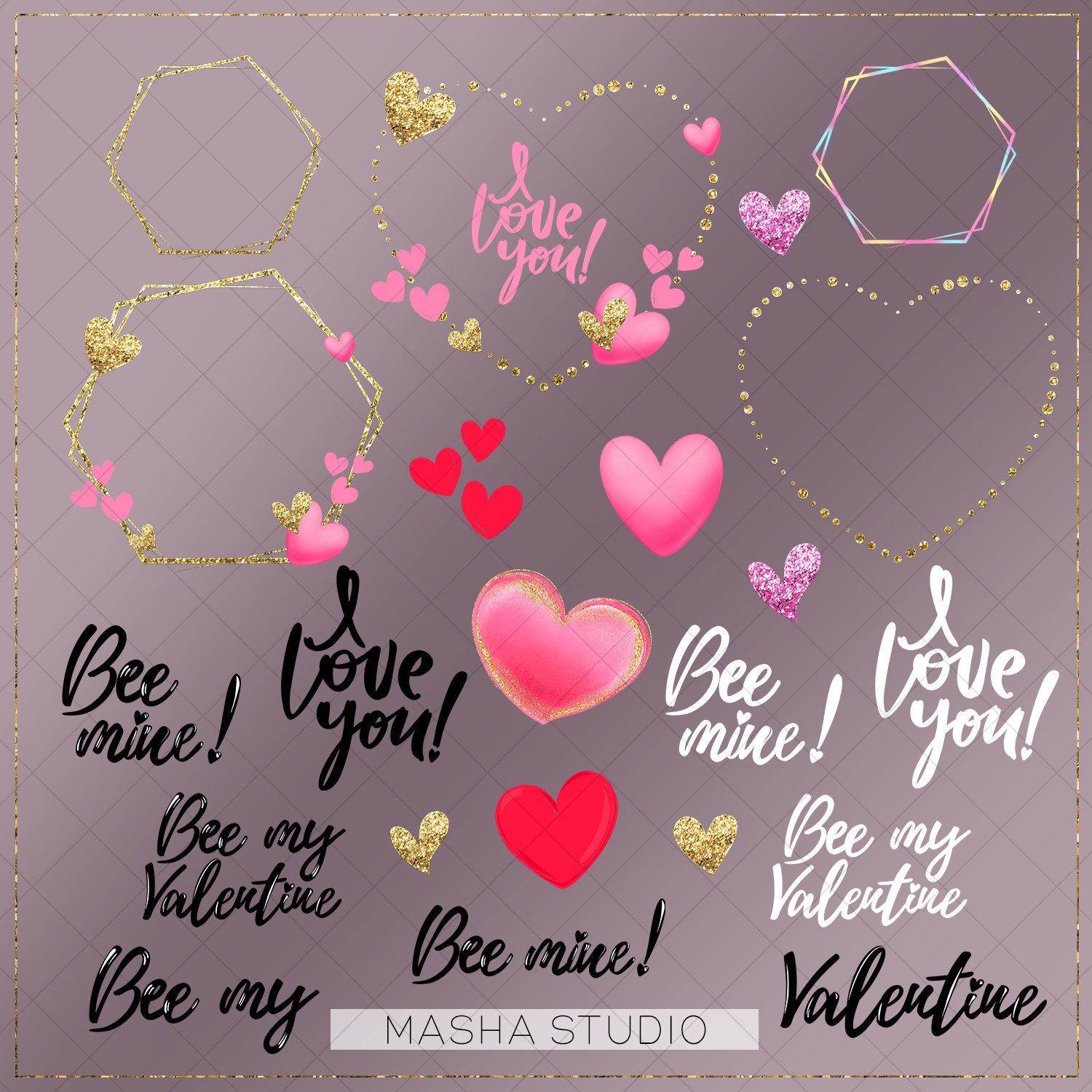 Hand Drawn Valentine's Day Clipart, Bee My Valentine Clipart, Valentine ...