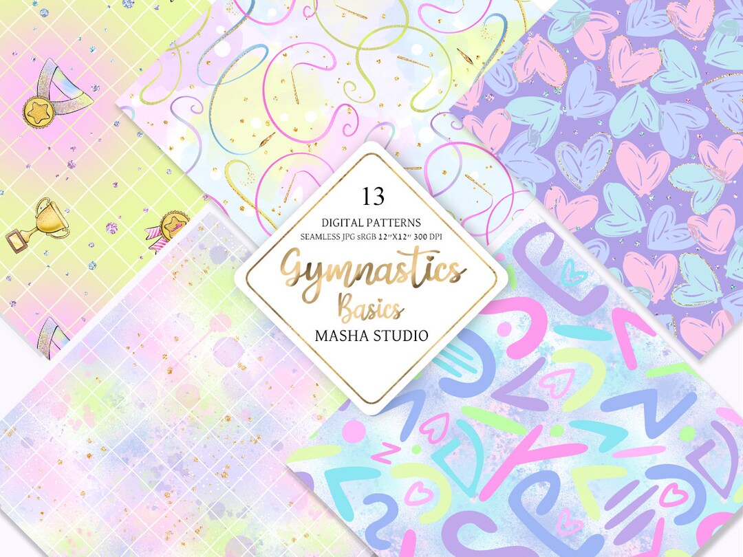Gymnastics Basic Digital Papers, Watercolor Digital Papers, Seamless ...