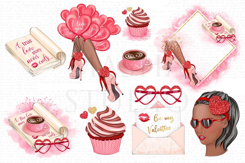 Valentines Clipart Love Clip Art African American Girl Love - Etsy