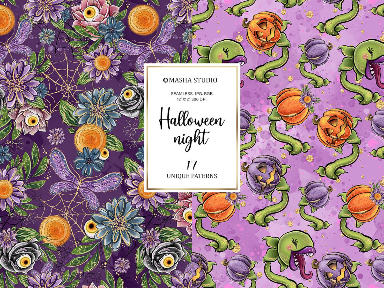 Cute Halloween Digital Papers, Seamless Halloween Patterns, Fabric ...