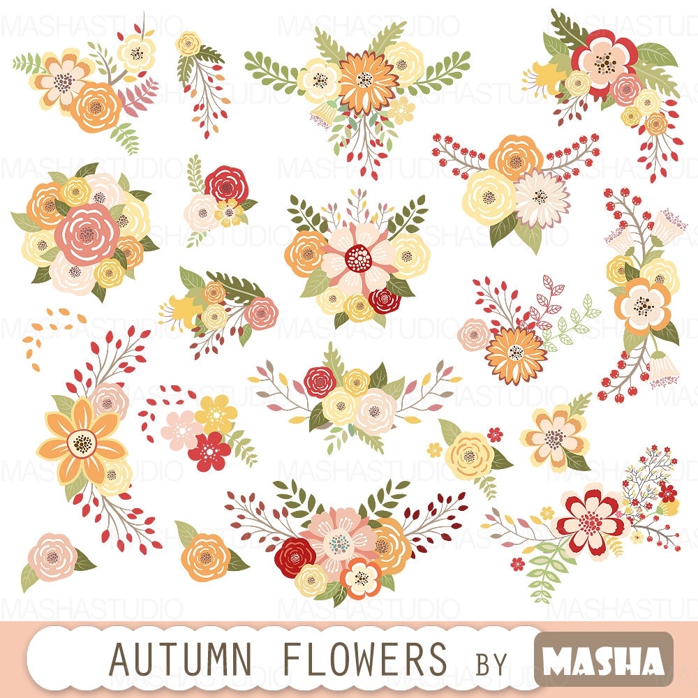 Autumn Flowers Clipart: autumn Flowers With Fall | Etsy