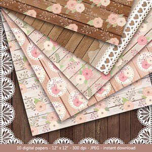 Roses and Wood Digital Papers: shabby CHIC Wood With Flowers and Wood ...