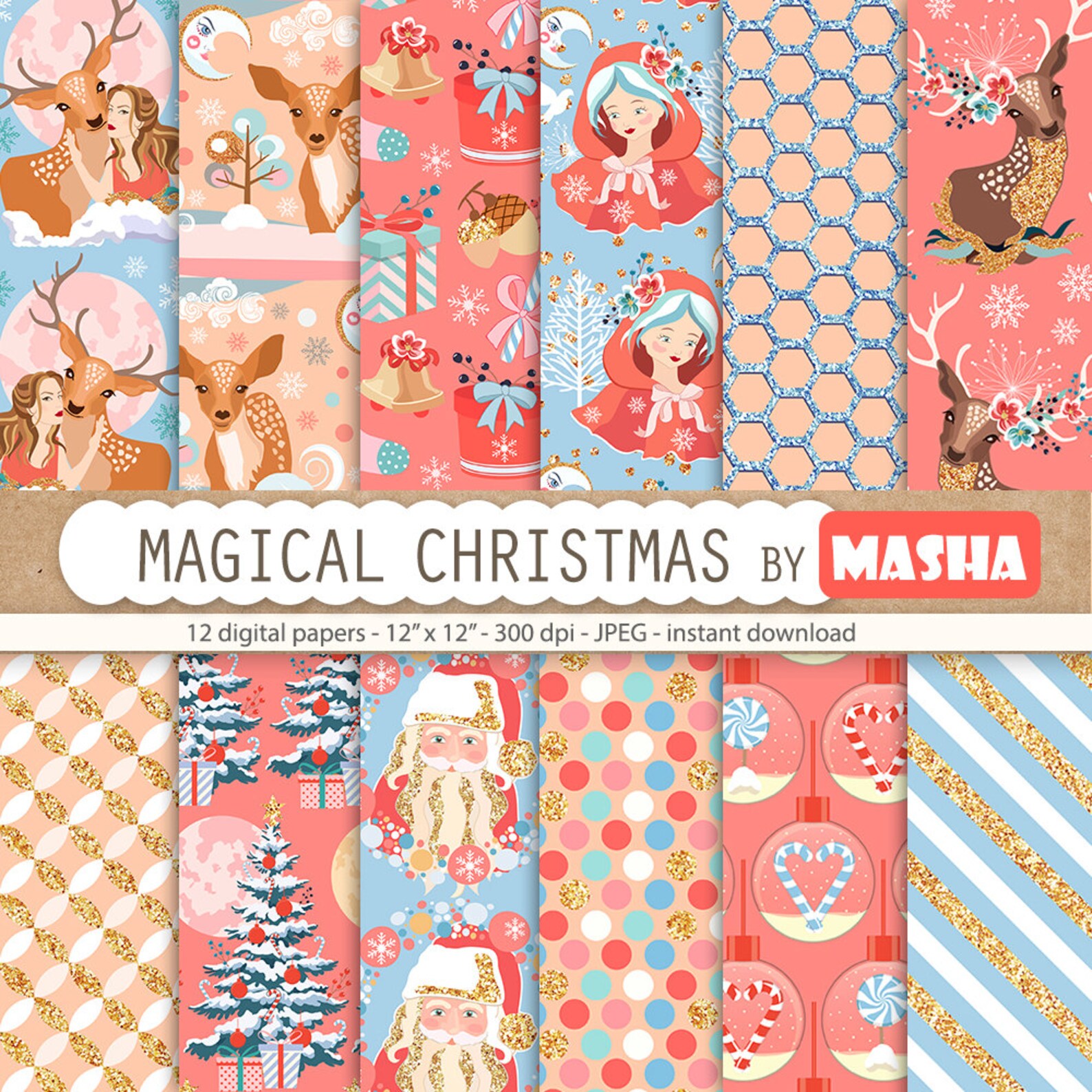 Christmas Digital Papers: magical Christmas Digital - Etsy