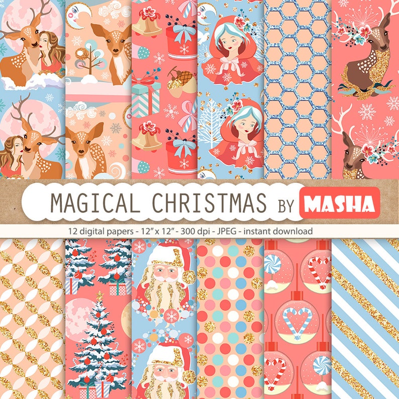 Christmas Digital Papers: magical Christmas Digital - Etsy