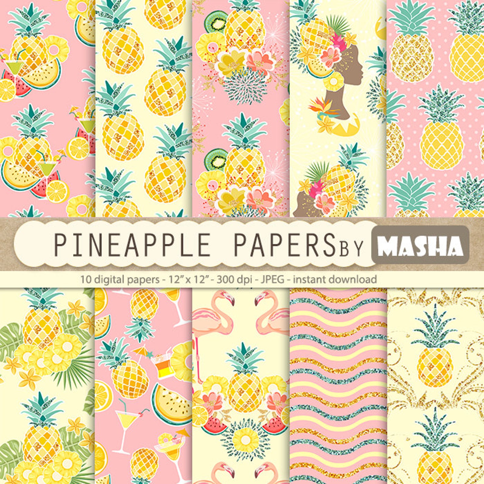 Tropical Fruits: pineapple DIGITAL Papers With Pineapple Patterns ...