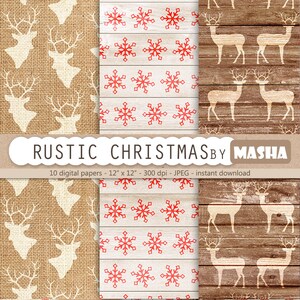 Rustic Christmas Digital Papers: rustic Christmas With Wood Digital ...