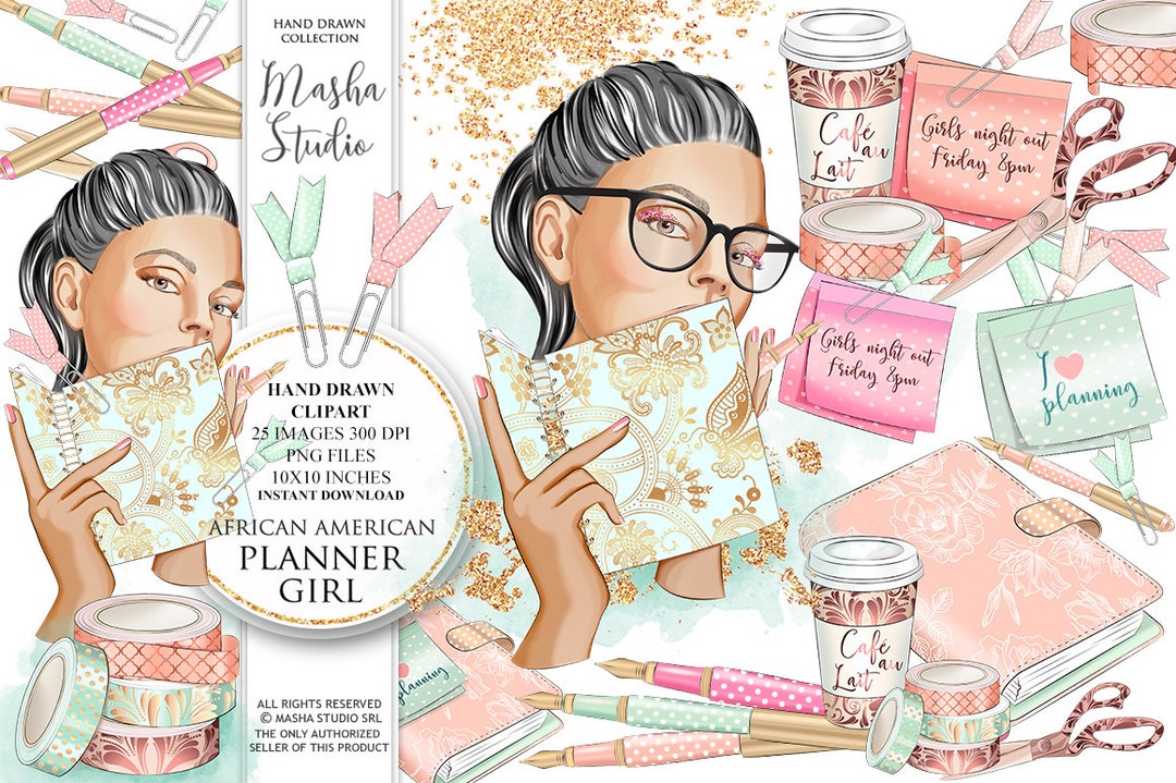 Planner Clipart: african American Planner Girl - Etsy