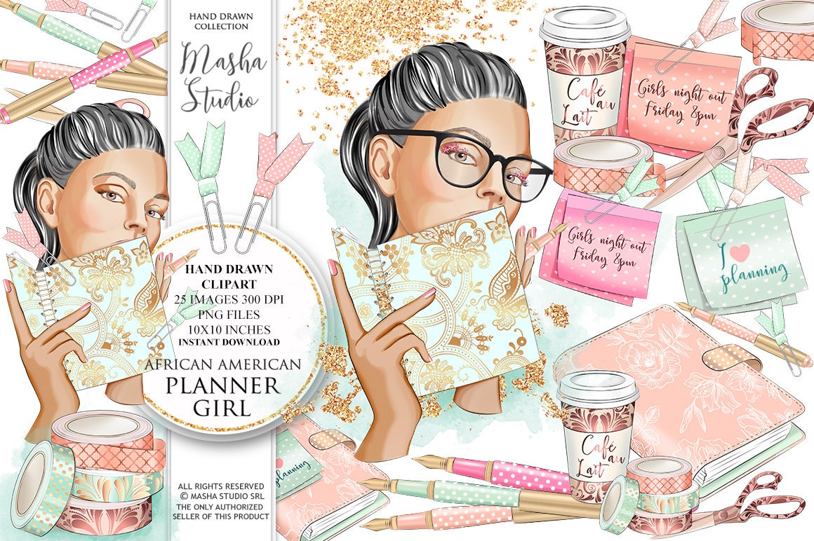 Planner Clipart: african American Planner Girl - Etsy