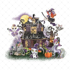 Halloween Clipart, Cute Halloween Clipart, Cute Witch, Haunted House ...