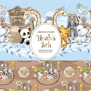Noah's Ark Digital Papers, Noah's Ark Seamless Patterns, Cute Animals ...