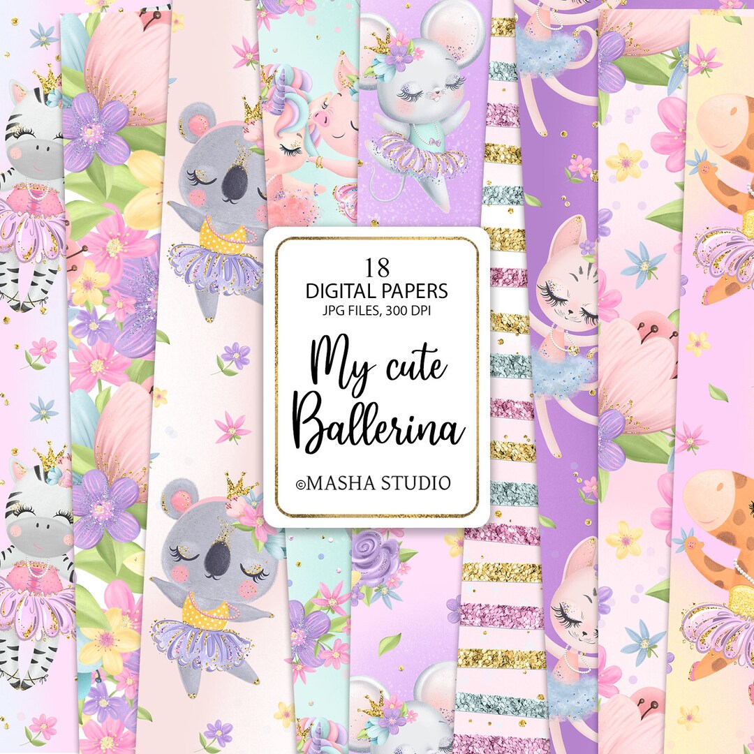 Ballerina Animals Digital Papers, Ballerina Cat Pattern, Ballerina ...