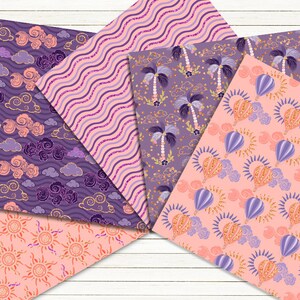 Sunset Papers: sunset Digital Papers With Sun Patterns, Polkdots Paper ...