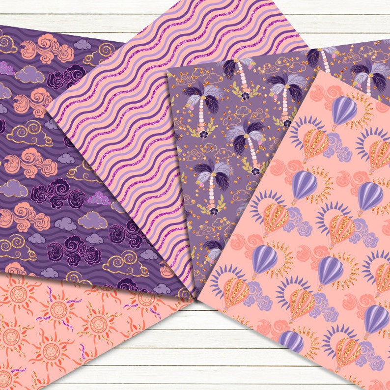 Sunset Papers: sunset Digital Papers With Sun - Etsy