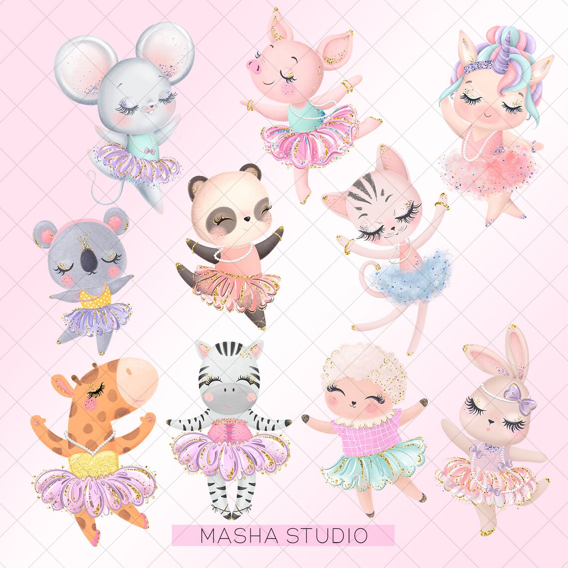 Hand Drawn Ballerina Animals Clipart (digital Download) - Etsy