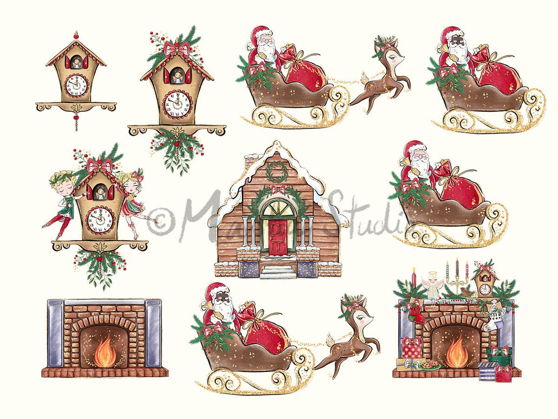 Santa Claus is Coming to Town Clipart by Masha Studio, Elves Clipart ...