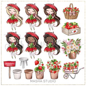 Strawberry Girl Clipart, Sweet Berries Graphics (PNG Files) - Etsy
