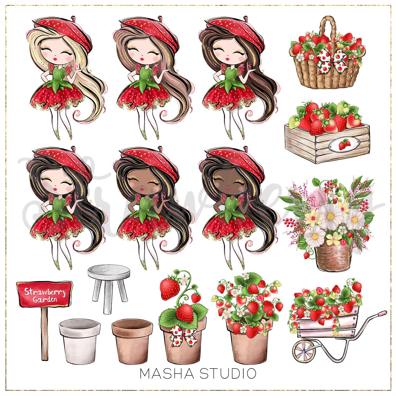 Strawberry Girl Clipart, Sweet Berries Graphics (PNG Files) - Etsy