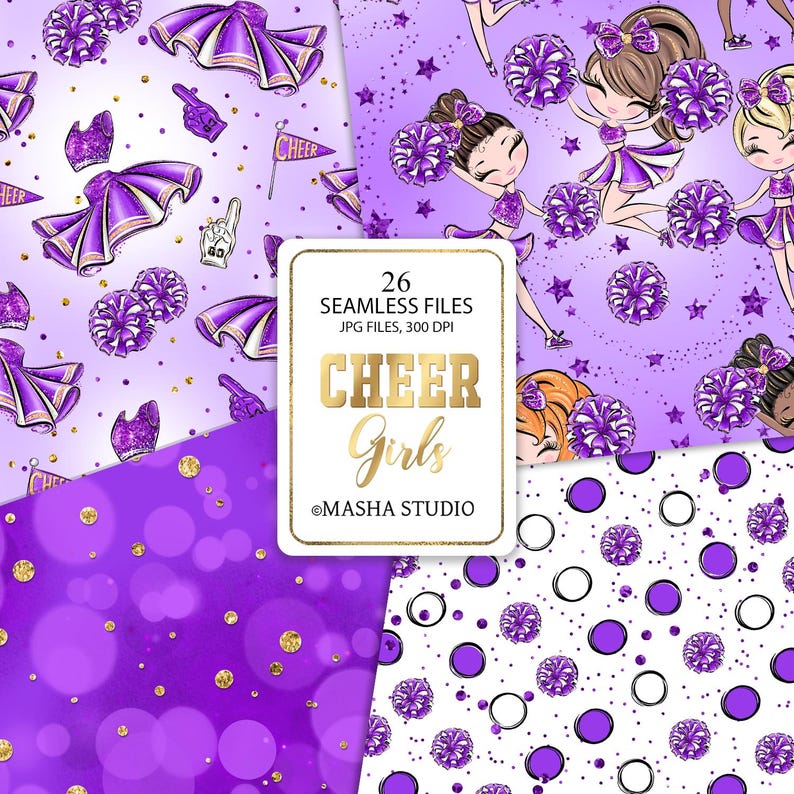Cheerleader Digital Papers, Hand Drawn Patterns, Cheer Girls Pattern ...