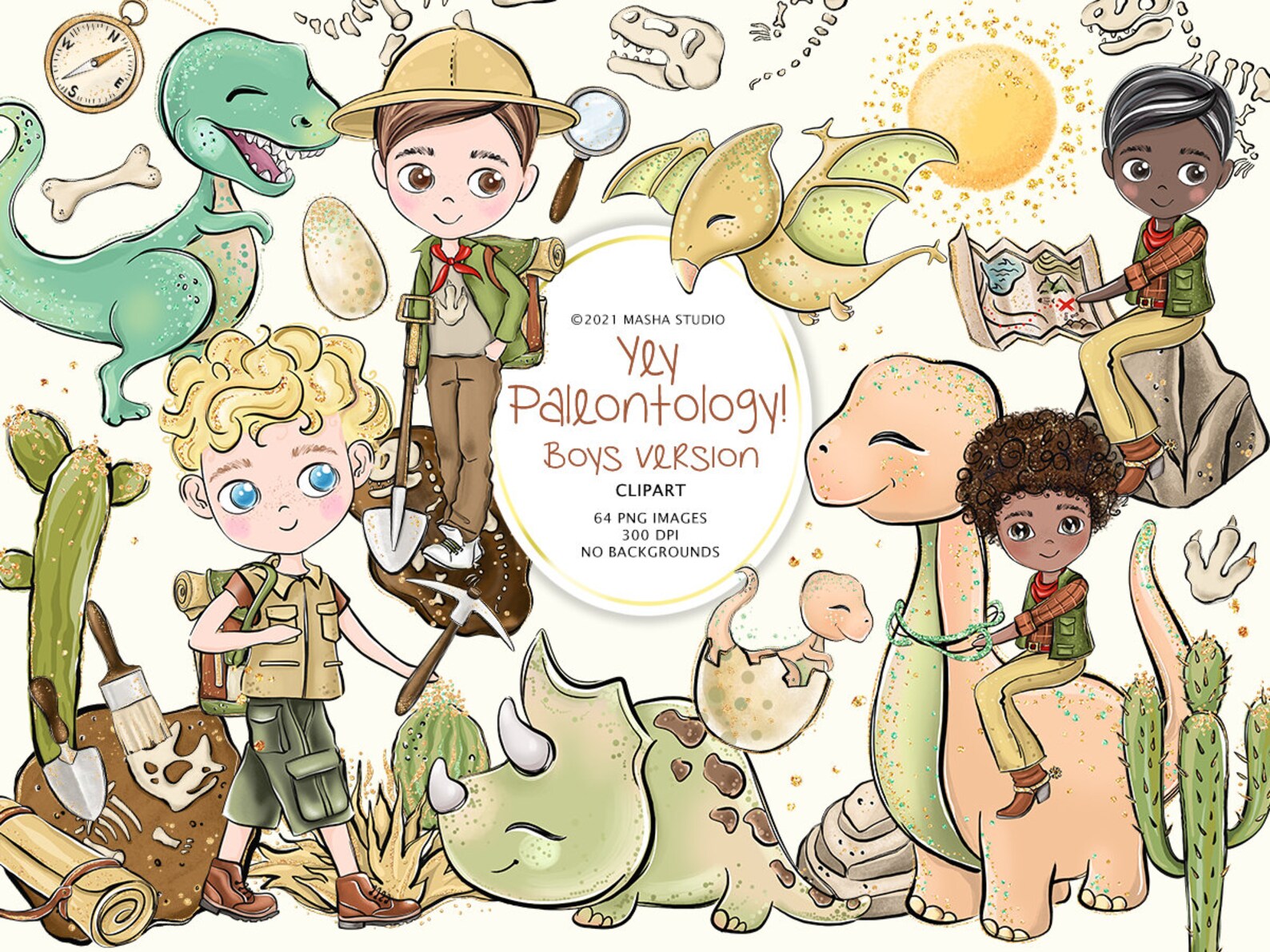 Masha Studio's Dinosaur Clipart, Paleontology Clipart, Dino Planner ...