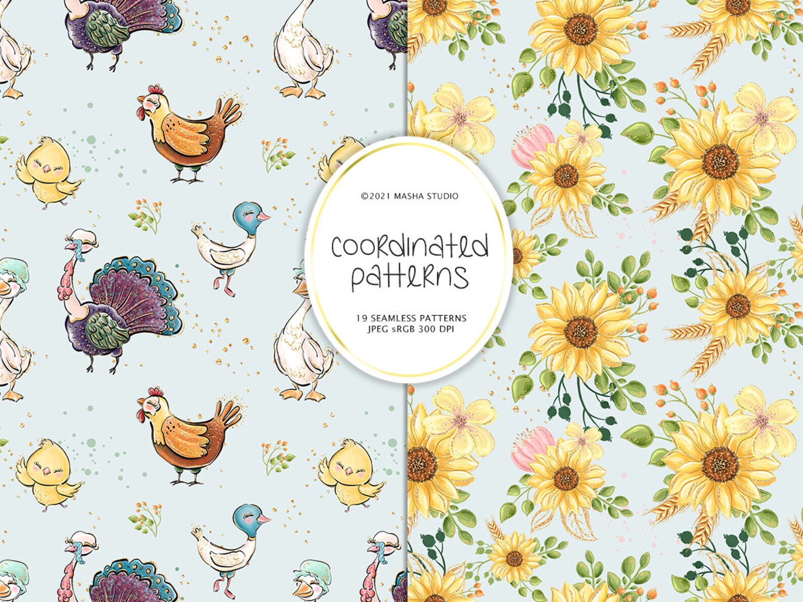 Farm Animals Digital Papers, Domestic Animals Patterns, Farmhouse ...
