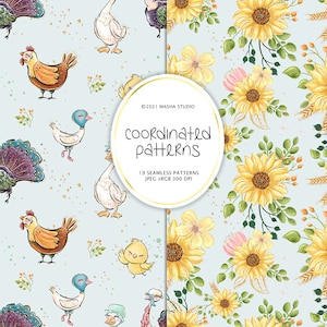 Farm Animals Digital Papers, Domestic Animals Patterns, Farmhouse ...