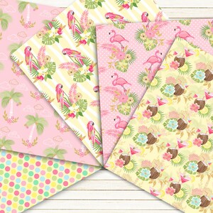 Tropical Digital Papers: tropical Summer With Flamingo Patterns, Exotic ...