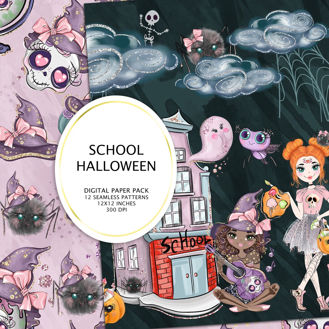 School Halloween Digital Papers Halloween Digital Papers | Etsy