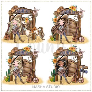 Country Music Hand Drawn Clip Art, Country Girl Illustration, Western ...