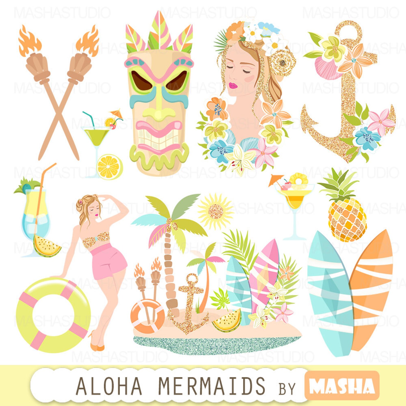 Summer Clipart: aloha HAWAII Clipart With Hawaii - Etsy