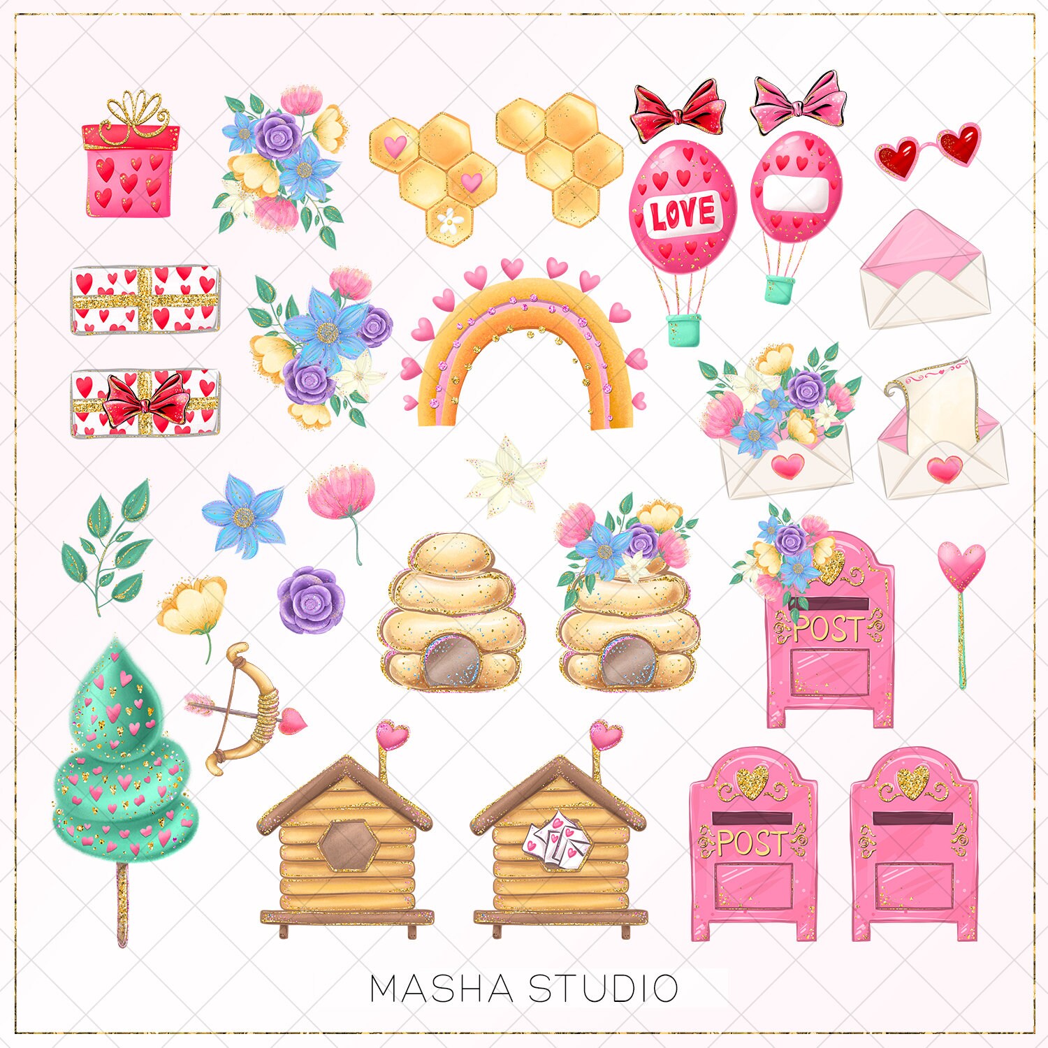 Hand Drawn Valentine's Day Clipart, Bee My Valentine Clipart, Valentine ...