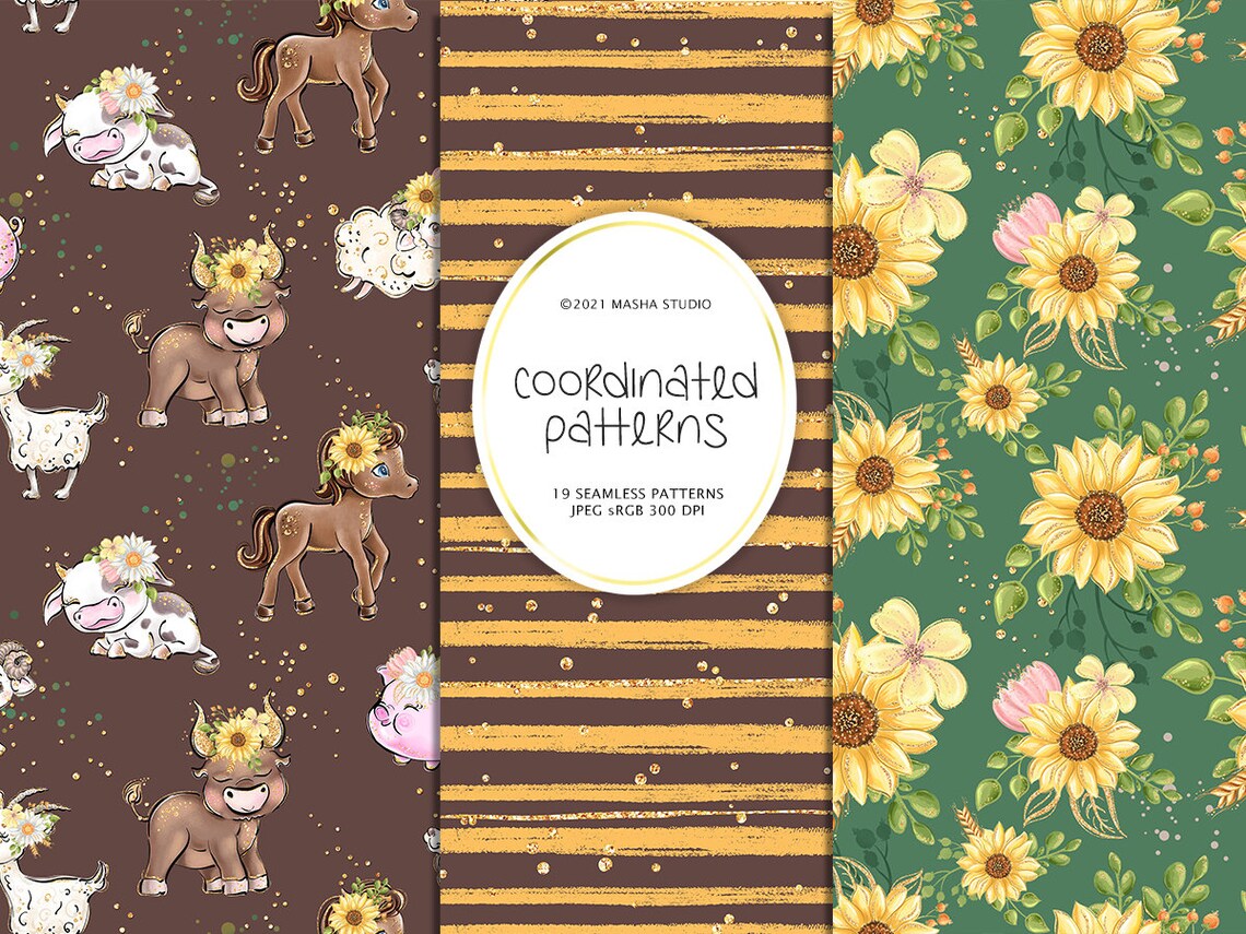 Farm Animals Digital Papers Domestic Animals Patterns - Etsy