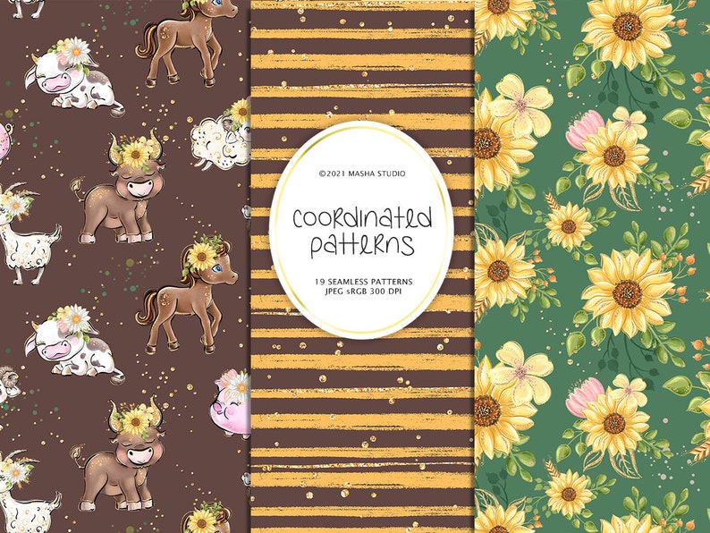 Farm Animals Digital Papers Domestic Animals Patterns - Etsy