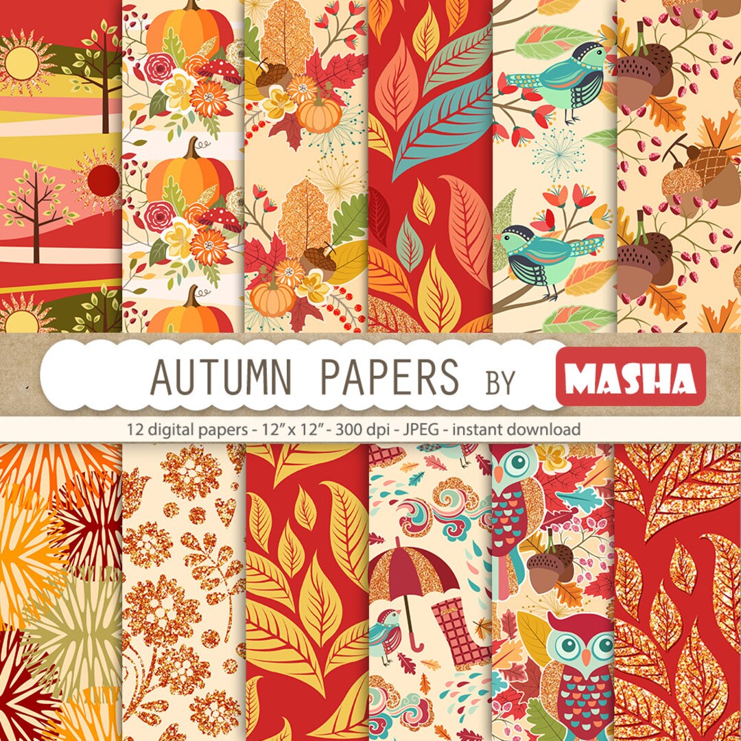 Fall Digital Papers: AUTUMN DIGITAL Papers With Autumn Pattern, Leaves ...