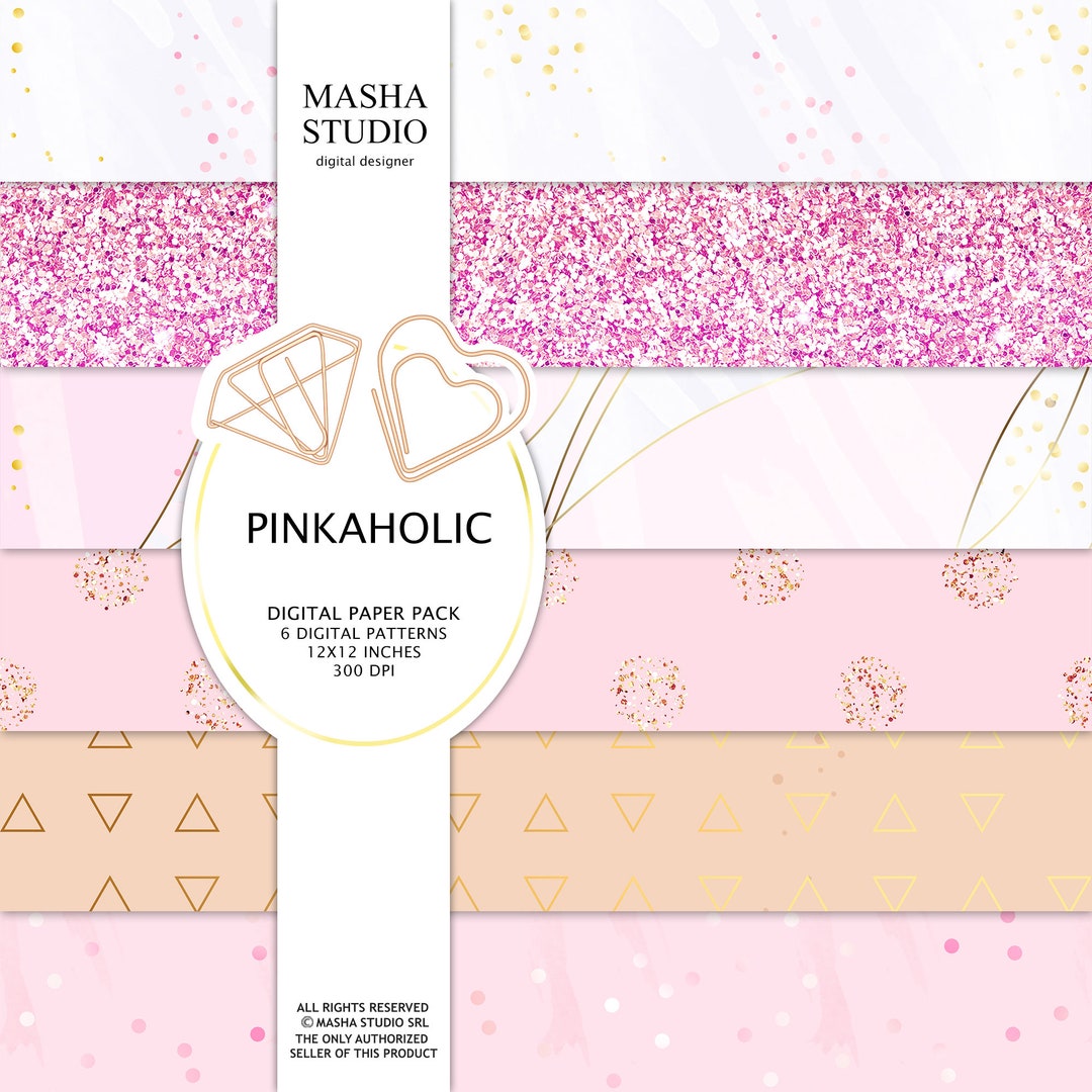 Pink Digital Papers, Pink Paper Pack, Pink Glitter Digital Paper, Beige ...