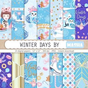 Winter Paper Pack, Christmas Digital Paper, Christmas Planner Stickers ...