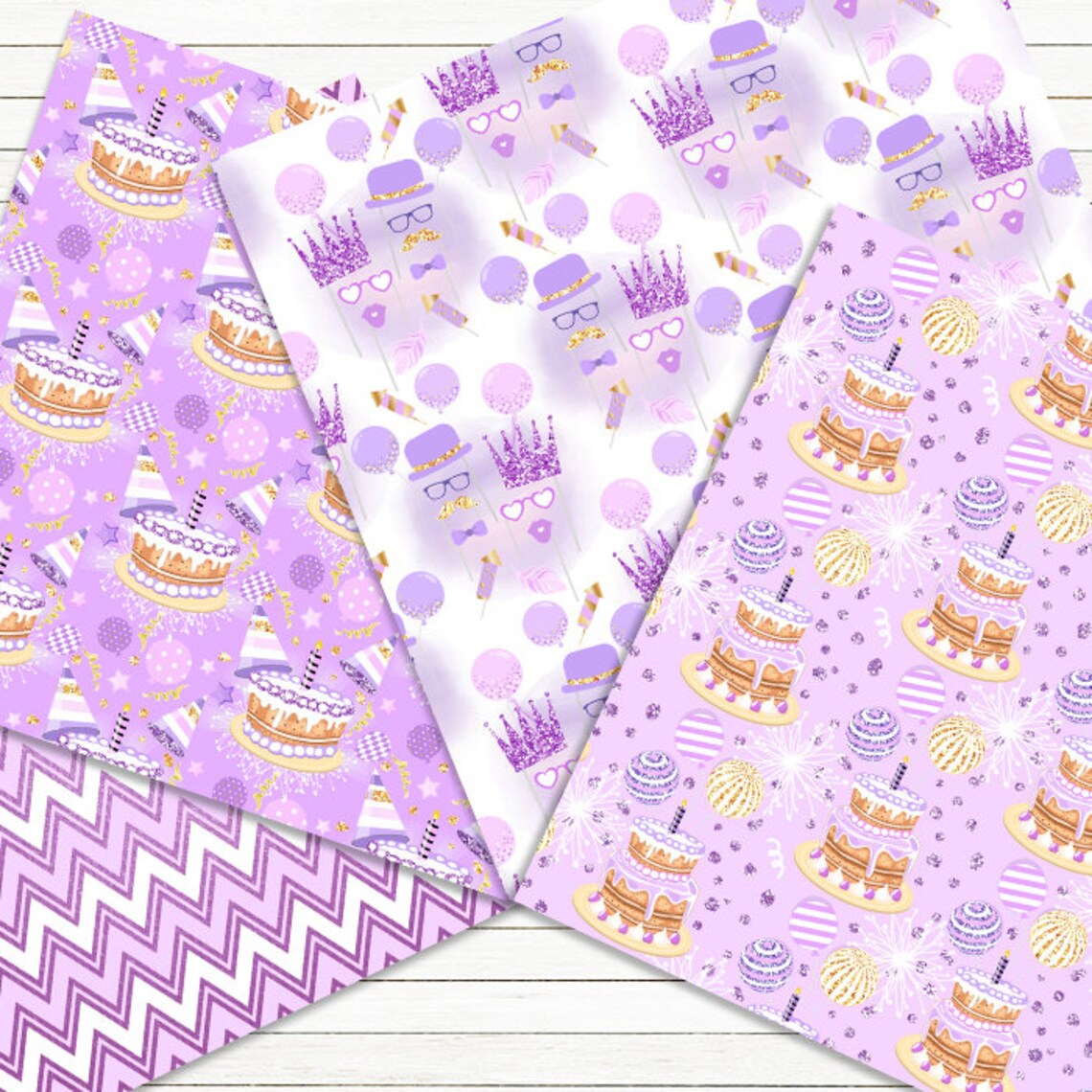 Birthday Digital Paper Purple Party Paper Pack Birthday Cake - Etsy