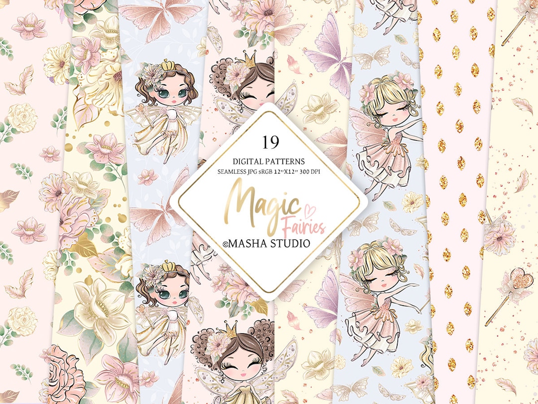 Hand Drawn Magic Fairies Seamless Digital Papers, Masha Studio, Fairy ...