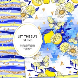 Spring Summer Digital Papers, Lemon Digital Paper, Sunflower Digital ...