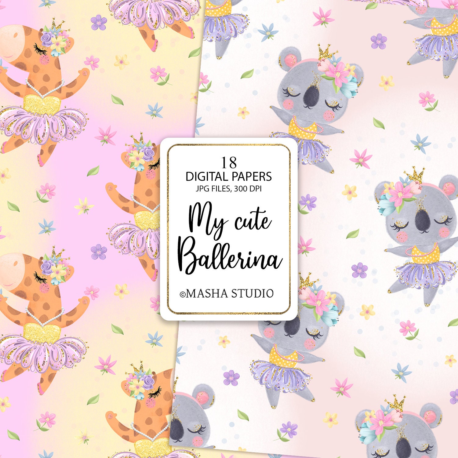 Ballerina Animals Digital Papers, Ballerina Cat Pattern, Ballerina ...