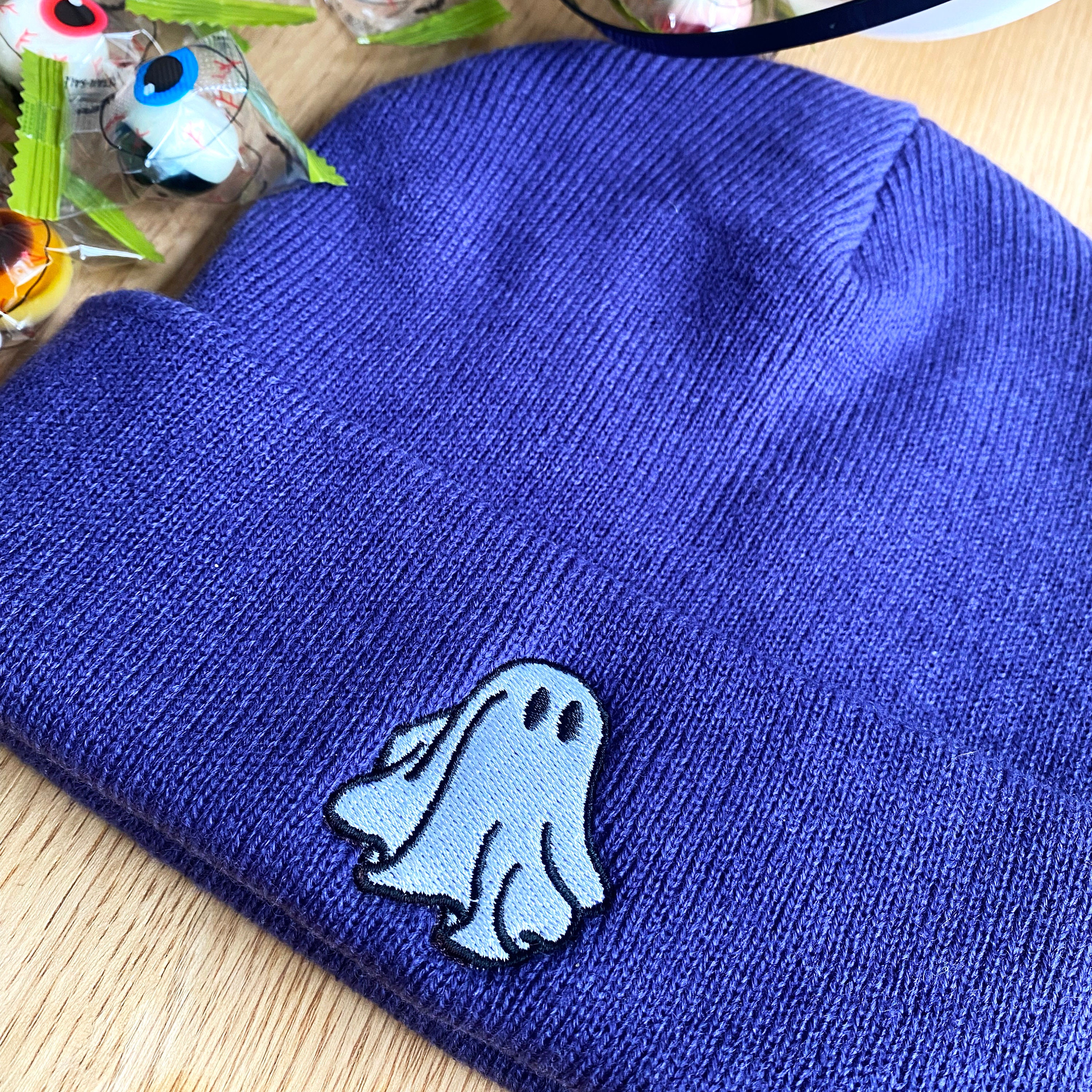 Ghost Beanie. Embroidered Unisex Hat Winter Essential Halloween Fashion ...