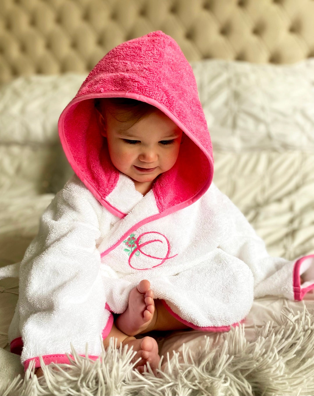 Personalised Baby Hooded Towel Robe. Cute Gift Bath Time Baby Shower ...