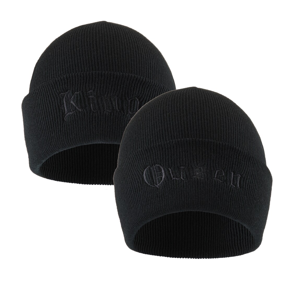 King & Queen Beanies. Embroidered Twin Pack Royalty Couple Goals ...
