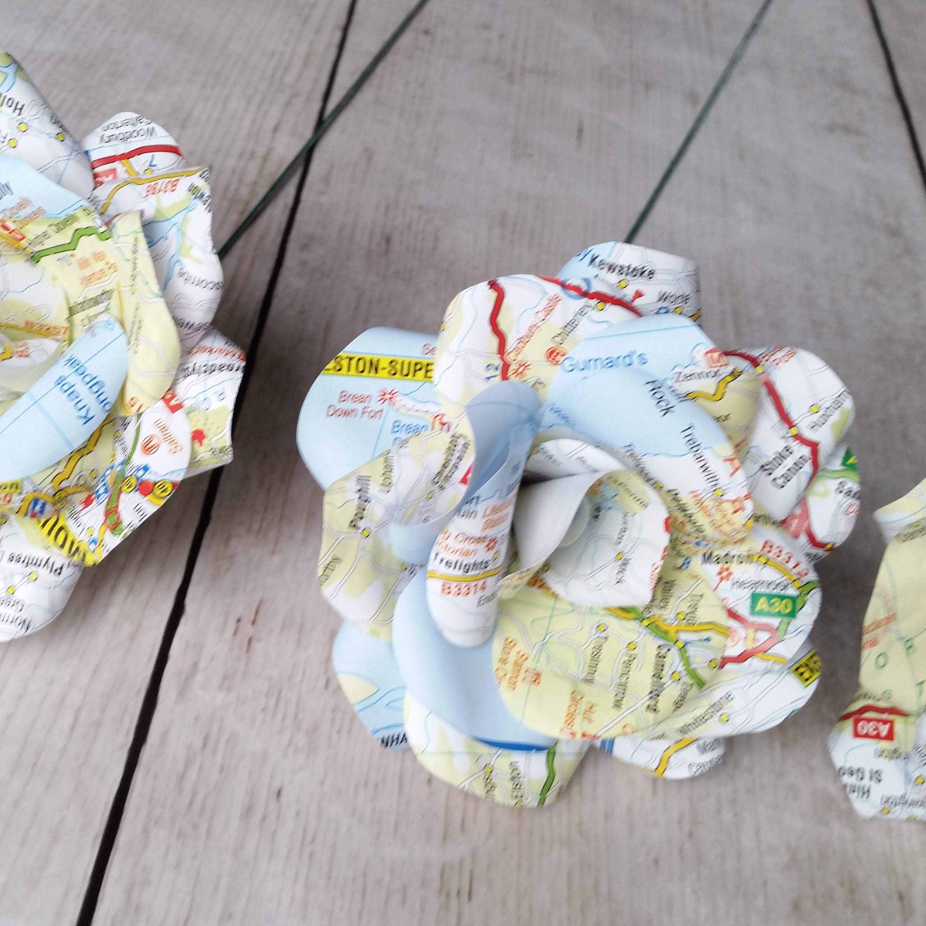 3 X Map Paper Flowers Paper Roses Bouquet Paper Roses | Etsy UK