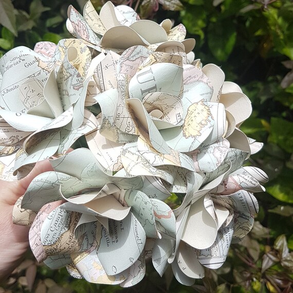6 X Travel Map Roses Paper Flower Roses Bouquet Paper | Etsy